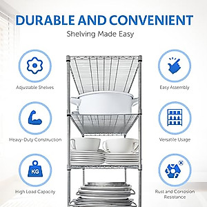 Crescent, Chrome, 48 x 18 x 76, 4000 LBS, Metal Shelves for Storage with Wheels, Ideal for Garage Shelving, 5 Tier Wire Shelving Rack for Kitchen Storage, Heavy Duty Shelving for Home Storage