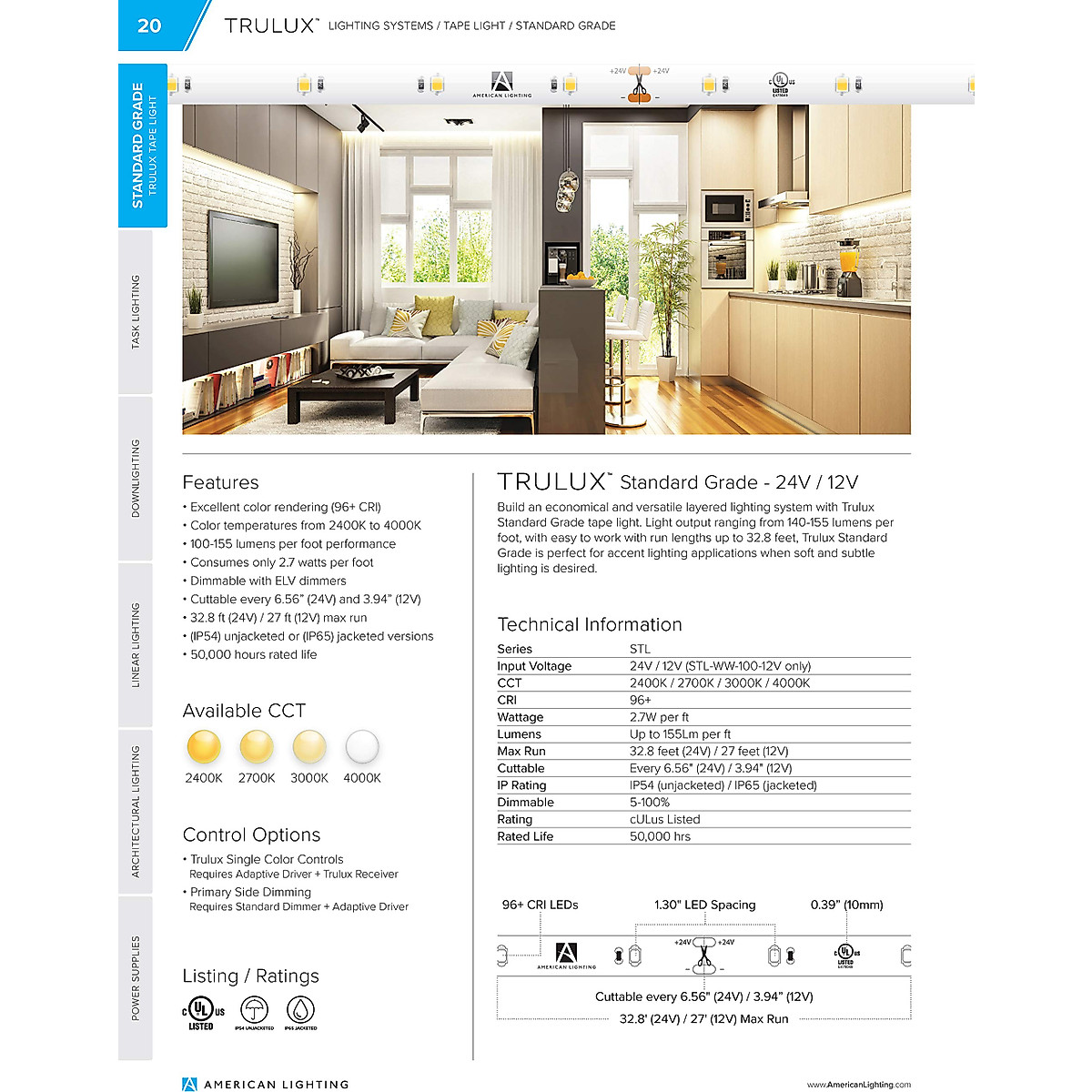 TRULUX STL-WW-100-MASTER STL-WW-100 IP54 Standard Grade LED Tape Light Reel, Reel-100ft, Warm White 3000K