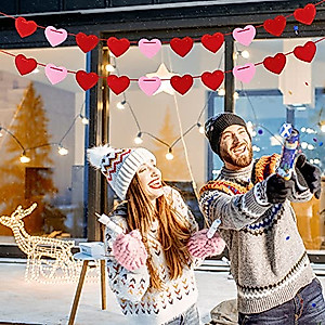 Valentine Felt Heart Garland for Valentines Day Decor, No DIY, 50 Pcs - Valentines Heart Banner for Valentines Day Decorations, Wedding Anniversary Decorations, Felt Hearts, Love Romantic Decorations