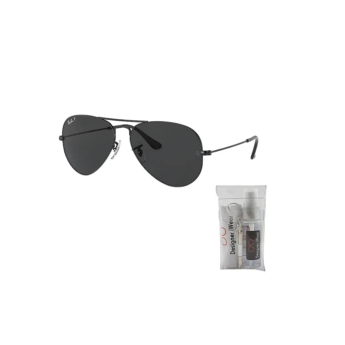 Ray-Ban RB3025 002/48 58MM Black/Green Polarized Pilot Sunglasses for Men for Women + BUNDLE with Designer iWear Complimentary Care Kit