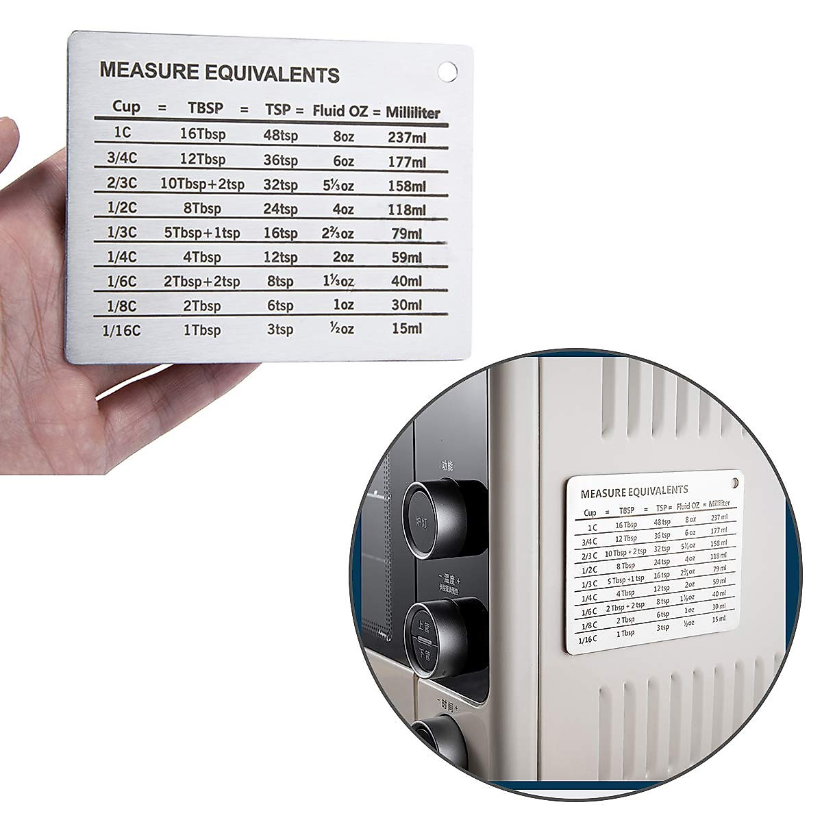 Magnetic Kitchen Conversion Chart Endurance Stainless Steel Refrigerator Magnet Magnetic Kitchen Measurement Conversion Chart for Cups Tablespoons Teaspoons Fluid Oz Milliliters
