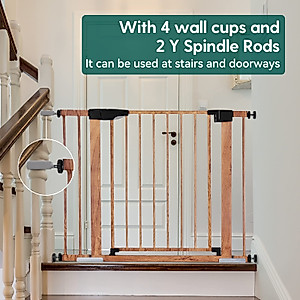 Babelio Metal Baby Gate with Wood Pattern, 29-43" Easy Install Pressure Mounted Dog Gate, No Drilling, No Tools Required, Ideal for Stairs and Doorways, with Wall Protectors and Extenders