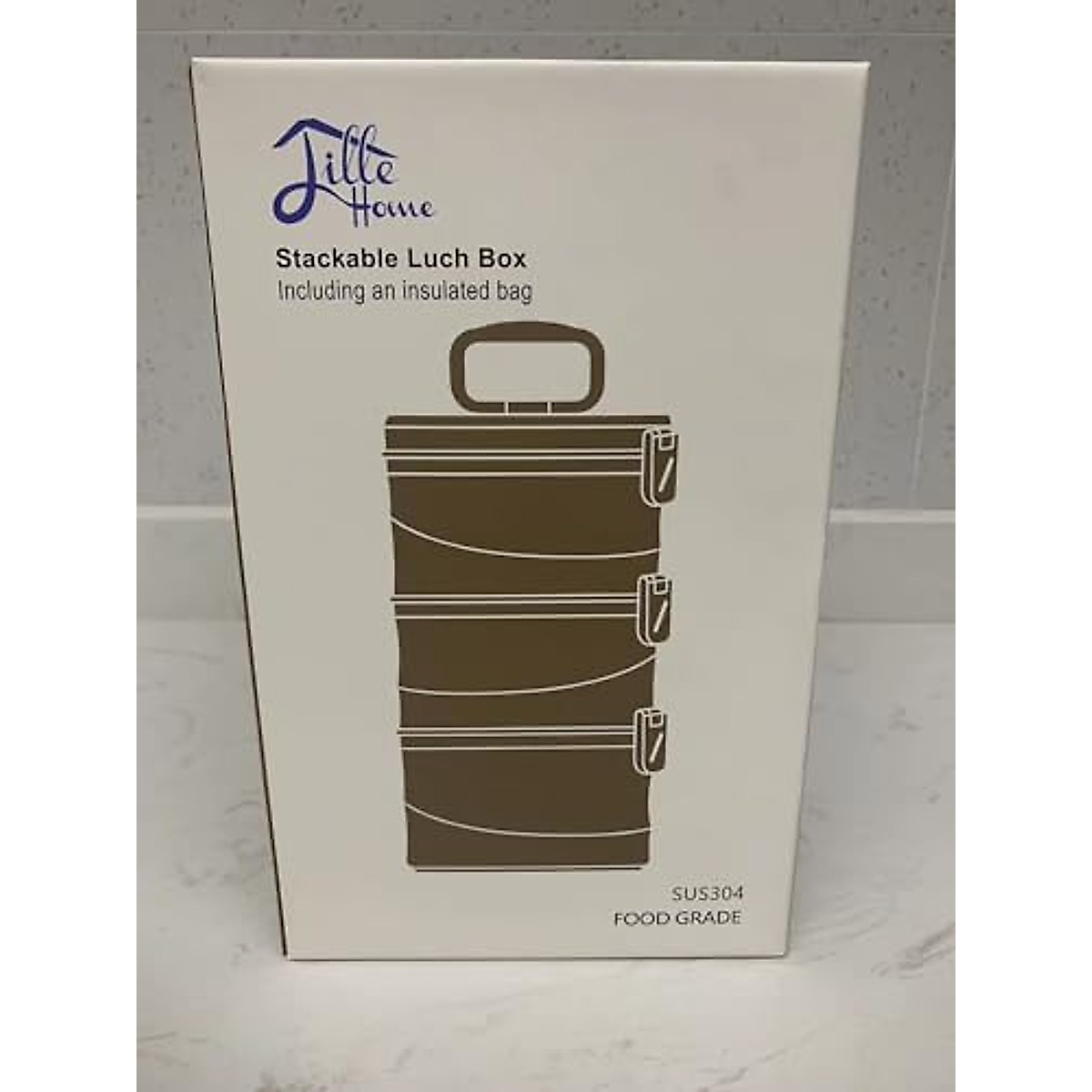 Lille Home Stackable Stainless Steel Thermal Compartment Tiffin Lunch/Snack Box, 3-Tier Insulated Bento/Food Container with Lunch Bag and Utensils, 88 OZ (Beige)