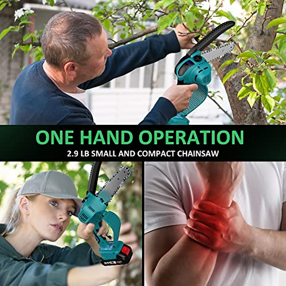 Mini Chainsaw Cordless, Seesii Electric Chainsaw 6 Inch with 2 Super Powered Batteries, Battery Powered Chainsaw with Automatic Oiler for Tree Branch Pruner Wood Cutting【Gardening Tools Set】