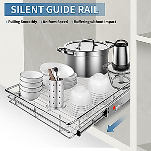 Fineera Pull Out Cabinet Drawer Organizer Heavy Duty Slide Out Pantry Shelves Sliding Drawer Storage for Home, Kitchen and Bathroom, 14’’ W x 21’’ D, Requires at Least 15-1/4’’ Cabinet Opening