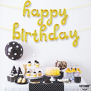 KatchOn, Iridescent Gold Fringe Curtain with Happy Birthday Balloon Banner - Pack of 3 | Happy Birthday Letter Balloons for Gold Birthday Decorations, Gold Streamers Party Decor | Gold Foil Curtains