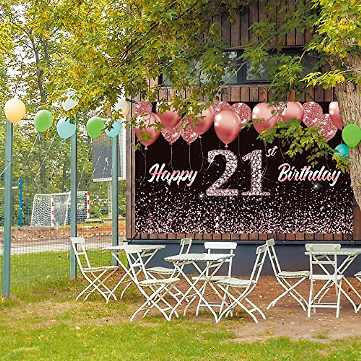Vlipoeasn 21st Birthday Decorations for Her Rose Gold 21st Birthday Backdrop Banner Happy 21st Birthday Party Supplies 21 Years Old Birthday Decoration ( 72.8 x 43.3 Inch ) (21st backdrop)