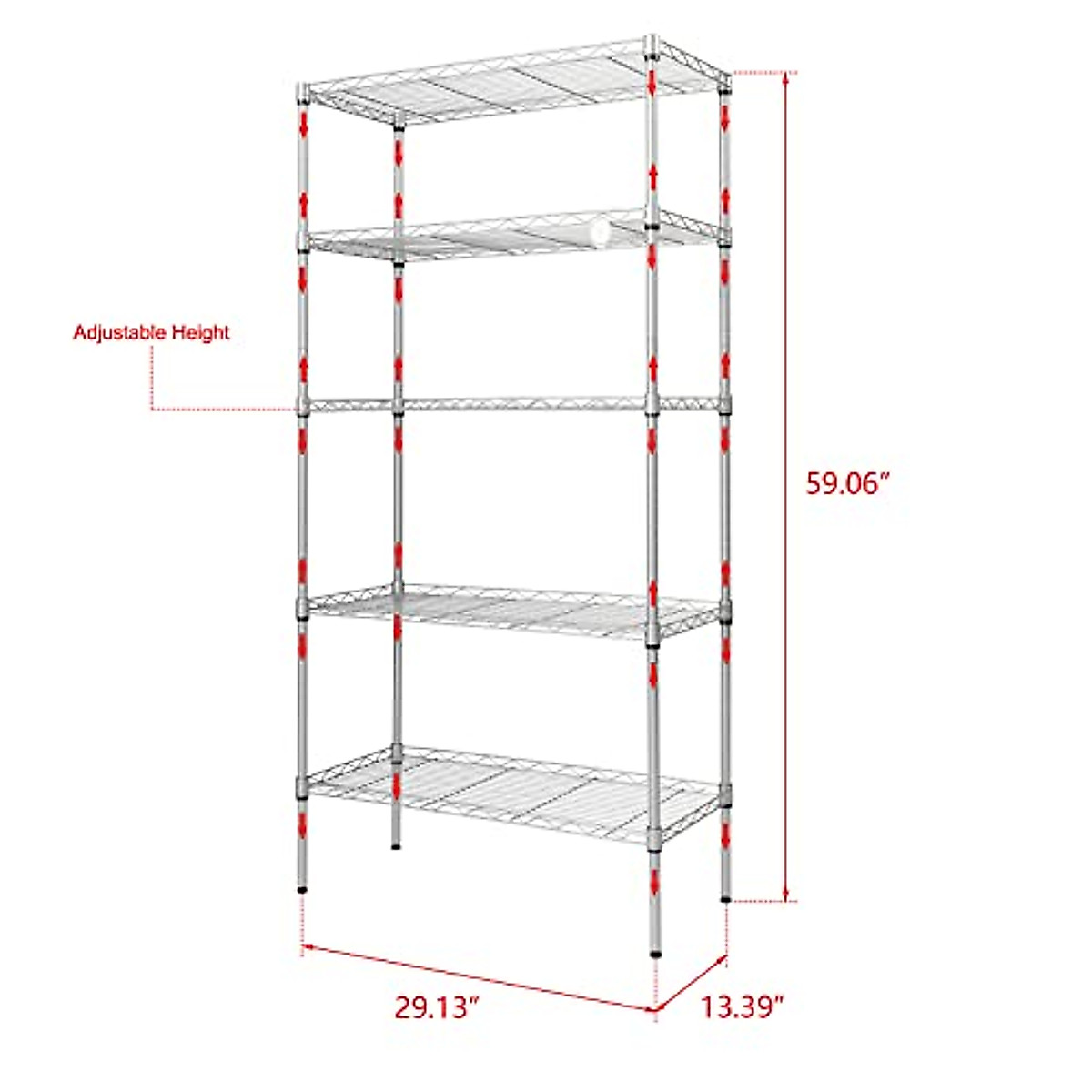 Karl home 5-Shelf Metal Shelves Heavy Duty Adjustable Wire Shelving Unit, 551Lbs Capacity Freestanding Storage Rack for Kitchen, Laundry, Bathroom, Garage, Living Room (Silver)