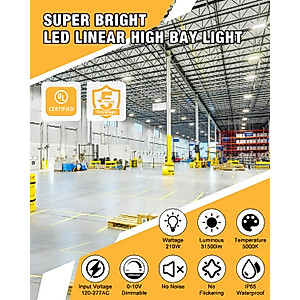 JC-LGL 210W LED Linear High Bay Light with PIR Sensor，LED High Bay Shop Lights Fixture, Compatible with Industrial 120-277V, LED Linear High Bay Light for Shop Garage Warehouse