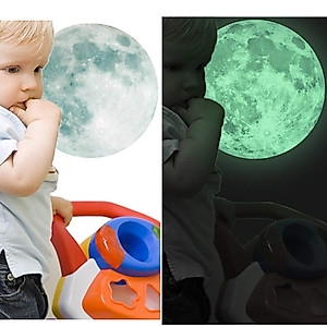 Glow in The Dark Moon Wall Decals 30cm Luminous Art Sticker at Night, Removable Adhesive Wall Decal for Kids Boy and Girl Bedroom