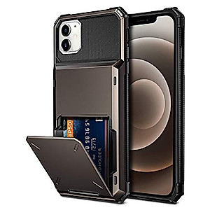 Vofolen Compatible with iPhone 12 Case 5G Wallet 4-Card Slot Credit Card Holder Flip Hidden Pocket Dual Layer Protective Back Cover Compatible with iPhone 12 5G 6.1inch Gun