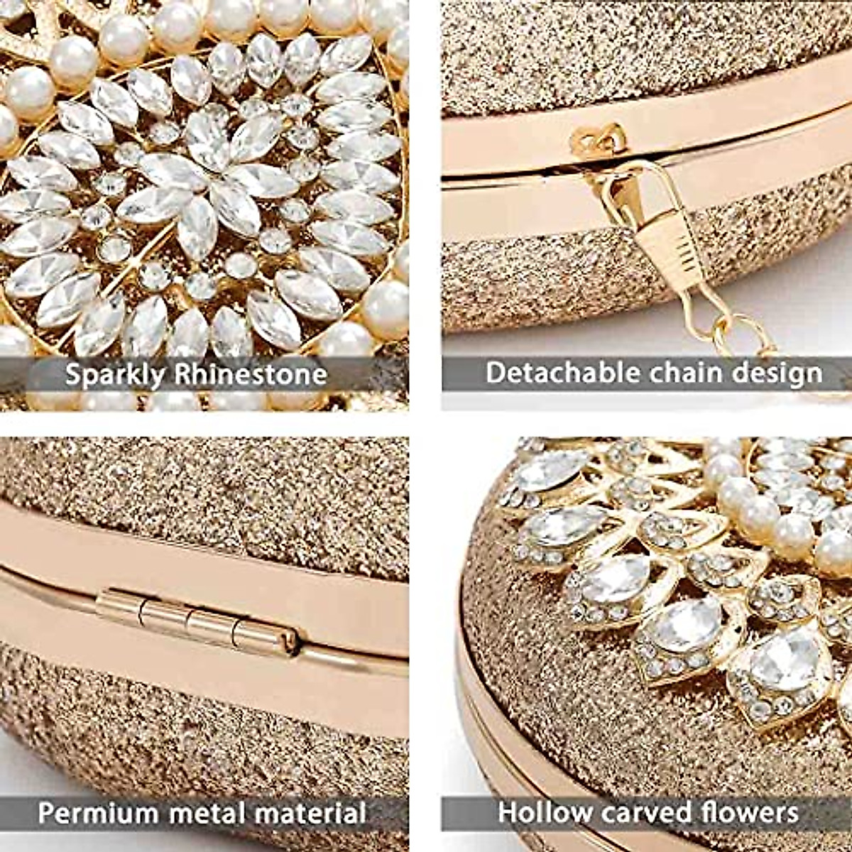 Yokawe Rhinestone Clutch Purses for Women Glitter Crystal Evening Bag Wedding Party Prom Handbag (Gold)