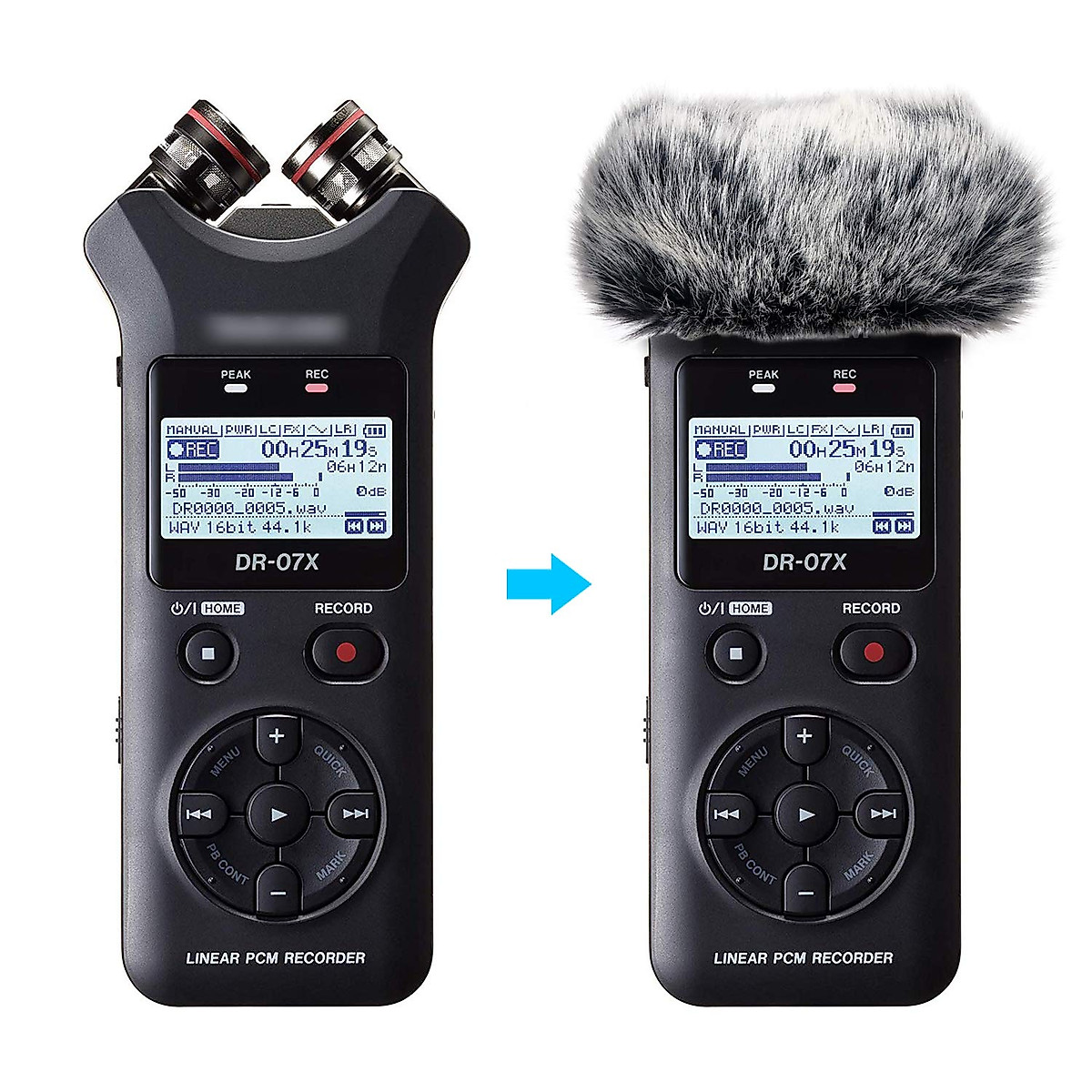 DR07X Windscreen Muff for Tascam DR-07X DR-07MKII Portable Digital Recorders, DR07X Mic Windscreen Artificial Fur Wind Muff by YOUSHARES