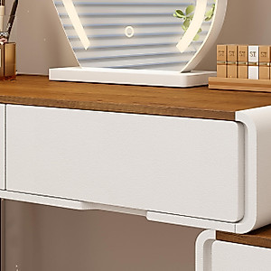 HOMEHIGH Vanity Desk with Mirror and Lights, Dressing Table with 5 Drawers and Adjustable Cabinet, Makeup Vanity Desk with 3 Lighting Modes for Bedroom, Makeup Room