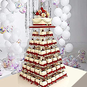 TABLECLOTHSFACTORY 7 Tier Square Heavy Duty Acrylic Crystal Glass Clear Cupcake Dessert Decorating Stand for Birthday Xmas Party Wedding