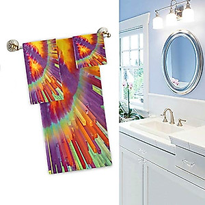 Naanle Trendy Tie-dye Peace Sign Soft Luxury Decorative Set of 3 Towels, 1 Bath Towel+1 Hand Towel+1 Washcloth, Multipurpose for Bathroom, Hotel, Gym, Spa and Beach