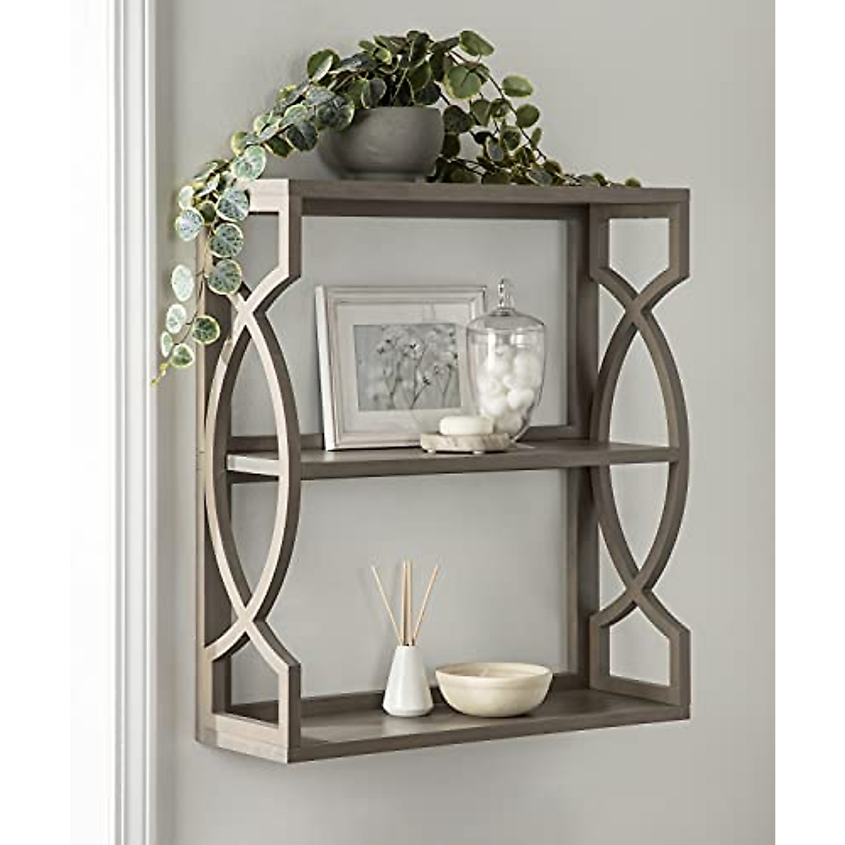 Kate and Laurel Raines Farmhouse 3-Tier Wall Shelf, 25 x 8 x 28, Gray, Decorative Floating Shelves for Wall