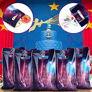 50 Packs Galaxy Party Favor Bags Candy Favor Bags Goodie Bags Galaxy Party Supplies Outer Space Party Favors Treat Bags Starry Plastic Gift Bags for Kids Birthday Party Baby Shower (Purple Galaxy)