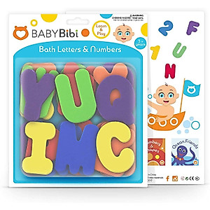 BabyBibi 36 PCS Stick-On Foam Bath Letters and Numbers - Non-Toxic, BPA Free, No Mold Bath Tub Toys - Colorful, Educational, Fun ABC Bath Toys for Toddlers & Babies