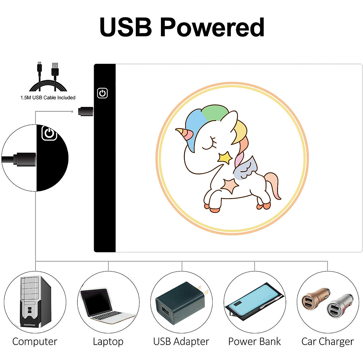 A4 LED Light Pad for Diamond Paint Kits, Super Bright USB Powered Light Board Kit with Detachable Stand, and Black Pad Clip (Pad and Bag)