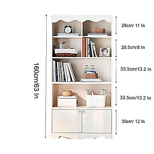 JoanKaren 63 Inches Tall Storage Cabinet, 5-Tier Bookcase, Wooden Bookshelf Storage Organizer, Freestanding Display Storage Cabinet, White Bookcase and Bookshelf for Home Office, Living Room, Bedroom