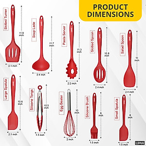 LUMAI Red Silicone Kitchen Utensils Set 10 pcs: Non Toxic Cooking Utensils for Nonstick Cookware, Red Cooking Utensils Set, Juego de Utensilios de Cocina de Silicona, Cucharas de Silicona para Cocina