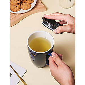 YumKubis Tea Cup with Infuser and Lid, 17 oz Large Tea Infuser Mug, Ceramic Tea Mug with 2 Lids, Tea Cups for Women, Men, Kids, Loose Tea, Gifts