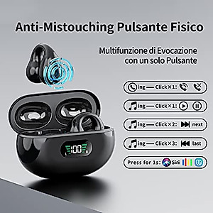 Open Ear Bone Conduction Headphones True Air Conduction Bluetooth 5.3 Wireless Bluetooth with Digital Display Charging,IPX7 Waterproof Earphones Sport, Clip-on Earphones, for Running, Walking, Workout