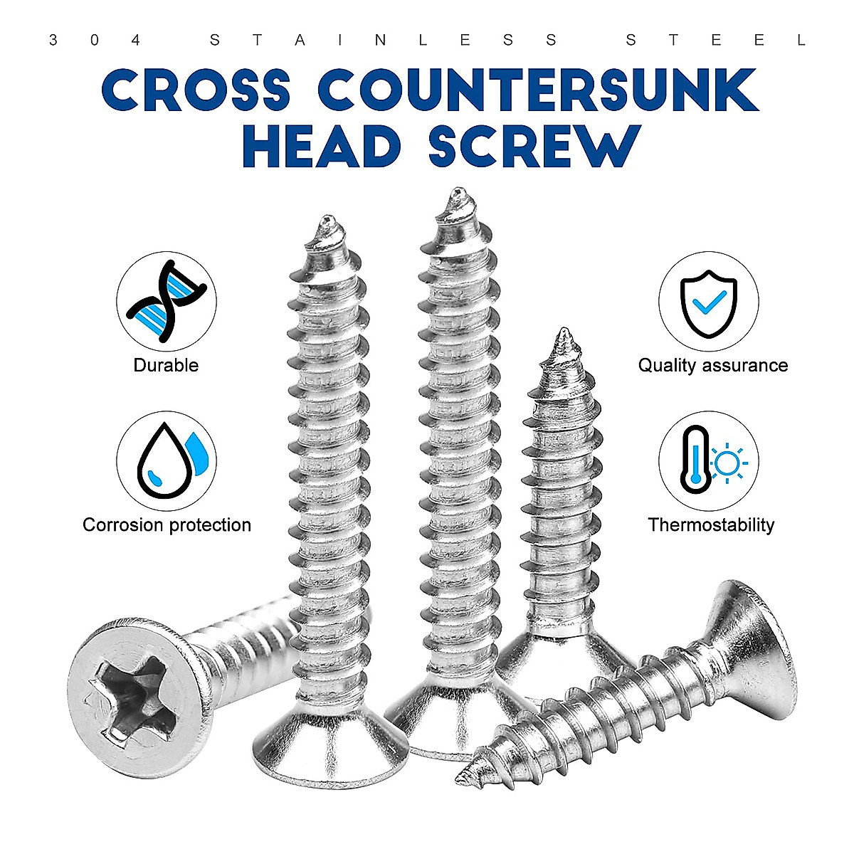 NINDEJIN Flat Head Self Tapping Screws Assortment Kit, 304 Stainless Steel Wood Screws, M3.5 Phillips Drive Self Tapping Screws, 240 pcs Self-Tapping Screws Set with 2 pcs Phillips Screw Bit (12-40mm)