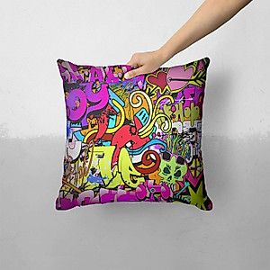 iiRov Vibrant Colored Vector Graffiti - Custom Decorative Home Decor Indoor or Outdoor Throw Pillow Cover Plus Cushion Set for Sofa, Bed or Couch (Pillow CASE Cover Plus Cushion)