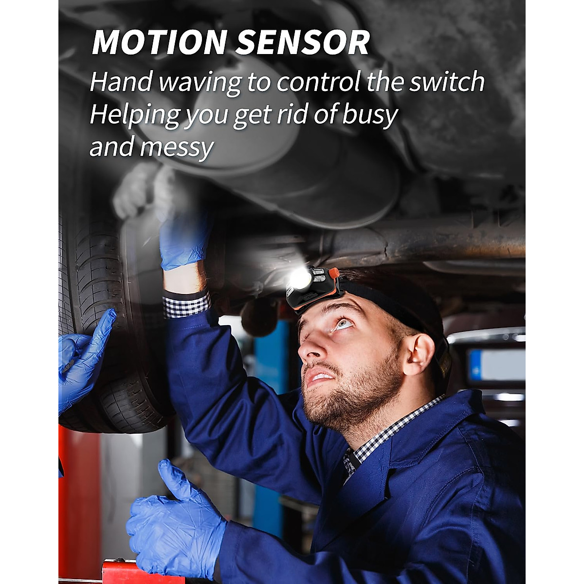 Anylight Rechargeable LED Headlamp with Stepless Dimming and Motion Sensor, IP65 Waterproof Headlight for Repairing, Running, Camping, Hiking(2 Packs)