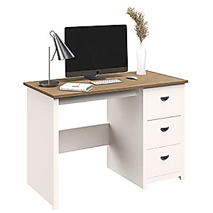 Lavish Home Computer Desk with 3-Drawers, White and Wood Finish