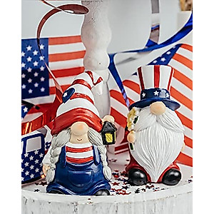 DN DECONATION 4th of July Gnomes Decor Patriotic Gnome Decorations 2 Pcs Red White and Blue Figurines American Stars Stuff Stripes Gnome Gifts for Fourth of July Independence Day