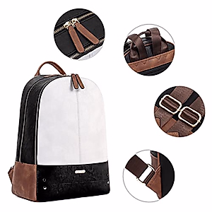 CLUCI Laptop Backpack for Women Leather 15.6 inch Computer Backpack Travel Vintage Large Bag White Black with Brown