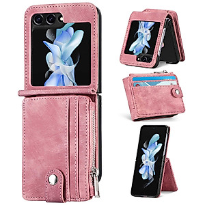 ZCDAYE Wallet Case for Samsung Galaxy Z Flip 5 Case,Samsung Z Flip 5(2023) Case, Samsung Galaxy Z Flip 5 Leather Case with Removable Card Holder - Red