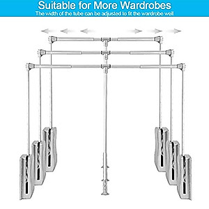 Pull Down Closet Rod Wardrobe Clothes Hanger Rail Lift Closet System Storage Organizer Soft Close Aluminium Garment Hanging Rack for Soft Return Space Saving (Adjustable Width 23.62-33.86inch)