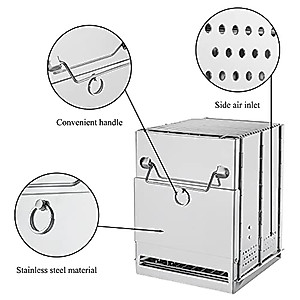 SainSpeed Foldable Campfire Grill, Stainless Steel BBQ Grill with Carrying Bag, Outdoor Wood Stove Burner for Backyard Patio Cooking Hiking Backpacking Picnic Travel Party (M)