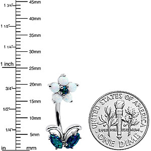 Body Candy Steel Clear Brilliant Blue Synthetic Opal Flourishing Flower Double Mount Belly Ring