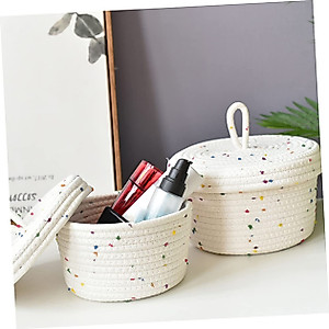 Cabilock 2pcs Storage Box mini decor snacks container desk top decor white woven storage basket woven rope basket small cotton rope basket Makeup Storage Basket Decorative Desktop Basket