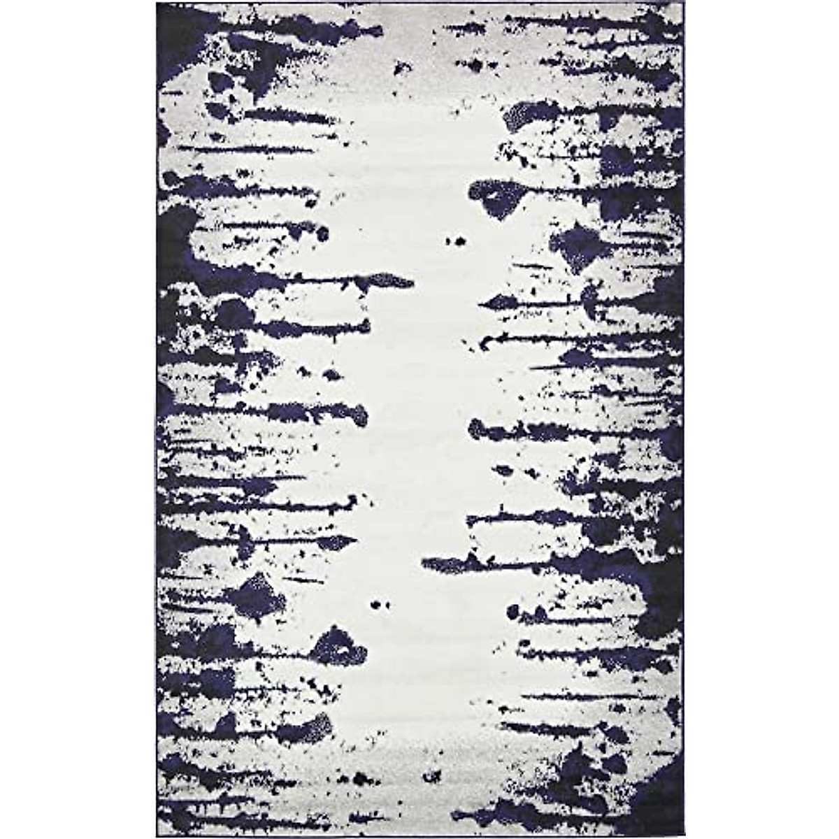 Unique Loom Metro Collection Modern Abstract Vintage Ink Blot Striped Area Rug, 5' 0" x 8' 0", Ivory/Navy Blue