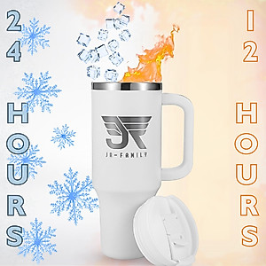 JR-FAMILY 40oz Spill Proof Tumbler with Lid Straw and Handle, Stainless Steel Insulated Travel Coffee Mug, Cup Holder Friendly, Easy Clean, Gifts for Women Men - White