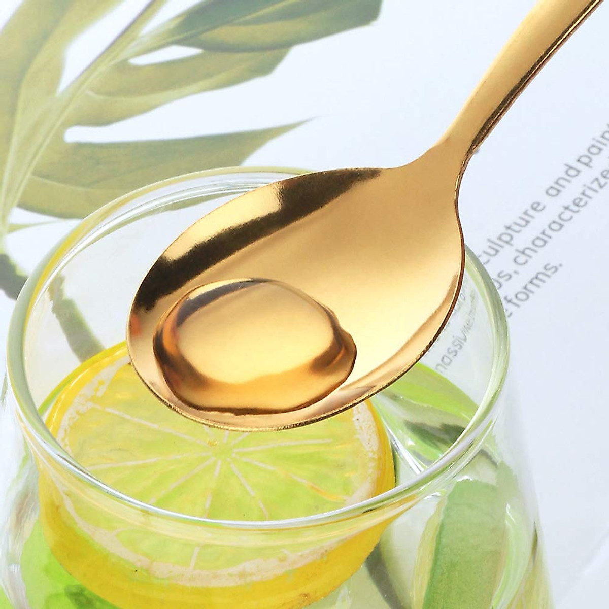 Bouillon Round Spoon 12 Pieces Stainless Steel Soup Spoons, BUY&USE 5.9-Inch Gold Color Dinenrware