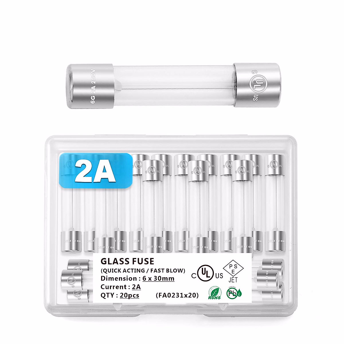 Chanzon(Pack of 20Pcs) UL Listed 6x30mm 2A 250V/125V 2 Amp Glass Fuses Fast Blow Cartridge Tube Fuse f2al 125 V / 250 V (6.4mmx30.3mm)