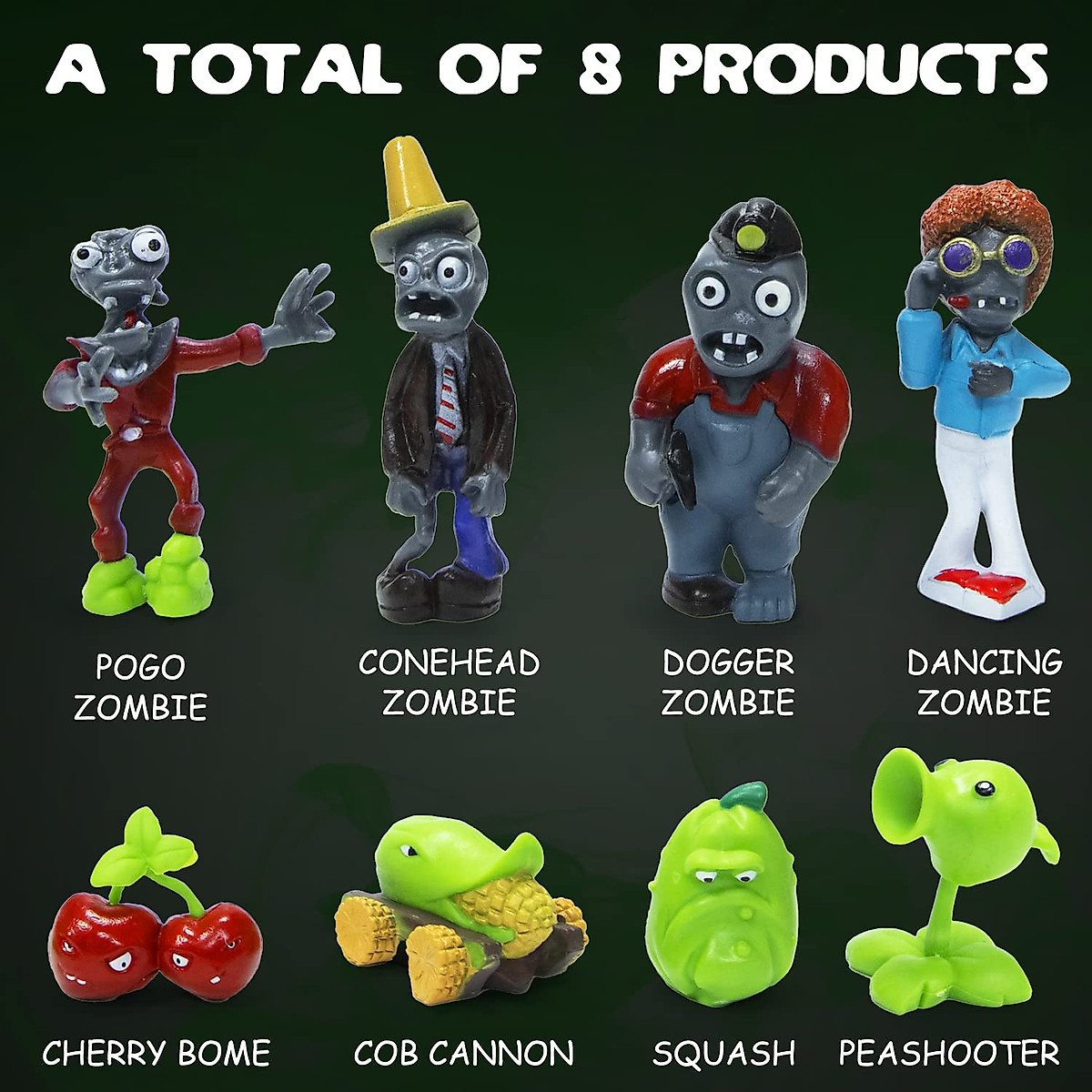 Maikerry 8pcs Plants and Zombies PVC Toys vs Plush, Action Figures Set Toy Great Gifts for Kids and Fans,Birthday and Party