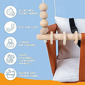 Canvas Baby Swing Seat with Safety Harness, Ceiling Hardwares, Storage Bag Toddler Swing Seat Indoor Toddler Swings for Outside Baby Swing Outdoor Infant Swing Outdoor Baby Swings for Infants Outdoor