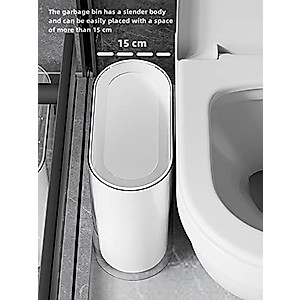 IEEK Small Waste Basket Slim Trash Can 3.2 Gallon/12L Clear and White Garbage Can Rectangle Plastic Wastebaskets Container Bin for Narrow Spaces Office,Bathroom, Bedroom,Kitchen,Living Room,Study