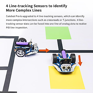 ELECFREAKS microbit Cutebot Pro DIY Programmable Robot Car Kit with 4 Line-tracking Sensors and Encoded Motor,STEM Educational Project Makecode Coding Car (not Include Micro:bit and Battery)