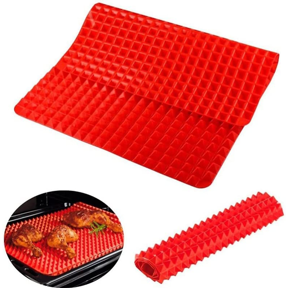 Silicone Pyramid Cooking Mat | Non- Stick Healthy Fat Sheet For Oven Grilling BBQ | 15.35 x 10.83 inches | Baking Mat | Cooking Pan | Baking Sheet | Pastry Cooking Mat | Red |