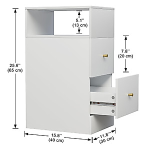 Aenuert White Nightstand with Two Drawers,Chest of Drawers for Bedroom with Side Opening Storage Rack,3 Tiers Modern Night Table for Bedroom Storage Furniture (Right Angle)