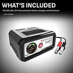 Schumacher Electric SC1282 Fully Automatic Battery Charger and Maintainer for Motorcycles, Power Sports, Lawn Tractors, Cars, SUVs, and Boats, 10 Amps, 12 Volt, Black, 1 Unit